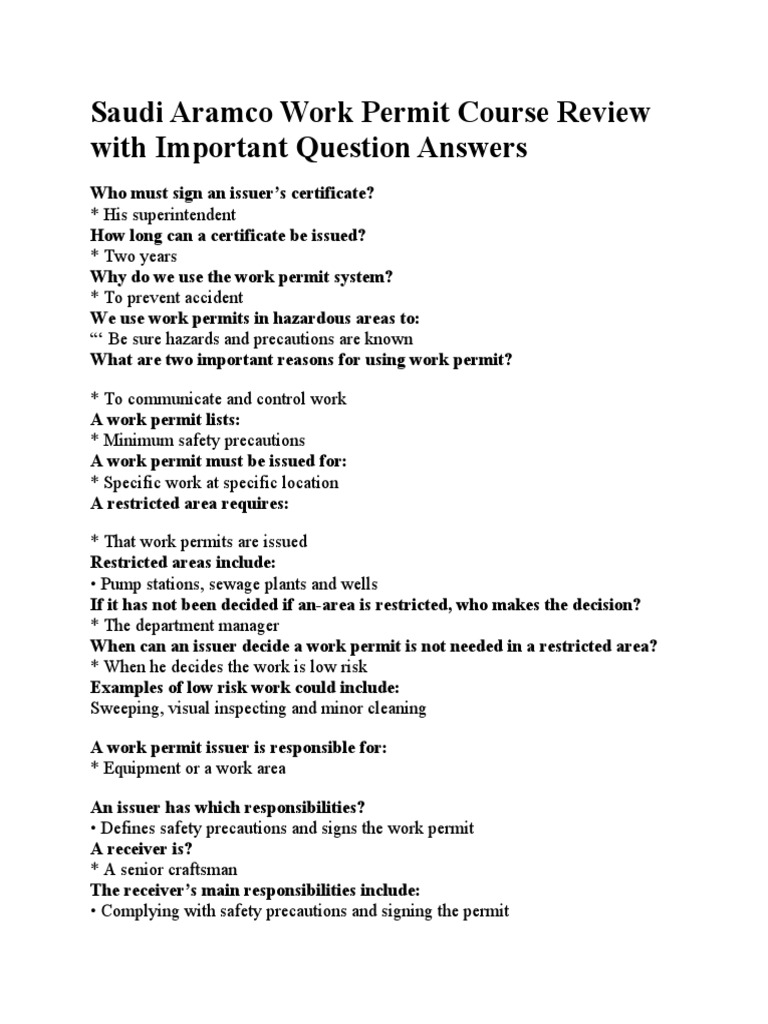 Saudi Aramco Work Permit Guide | PDF | Safety | Fires