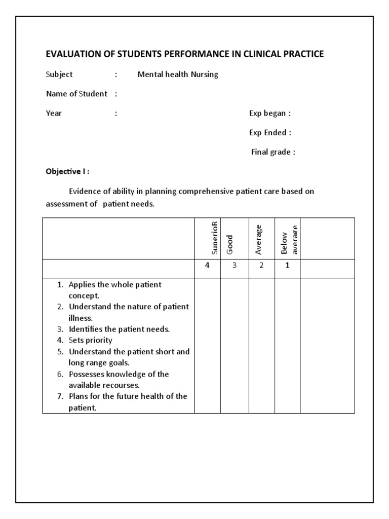 Evaluation of Students Performance in Clinical Practice: Objective I ...