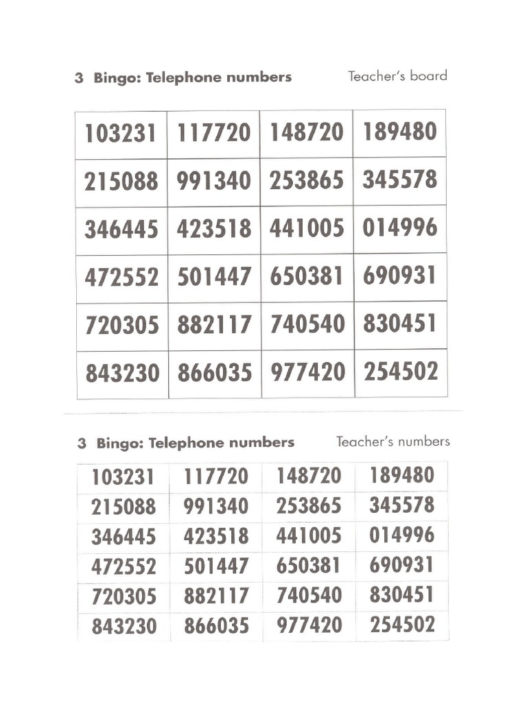 Telephone Numbers Bingo Fun Activities Games - 30821 | PDF