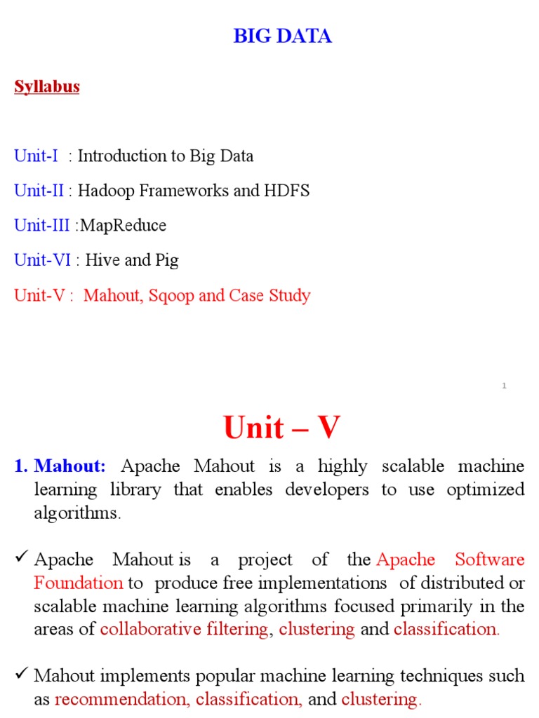 BD - Unit - V - Mahout, Sqoop and Case Study | PDF | Apache Hadoop | Databases