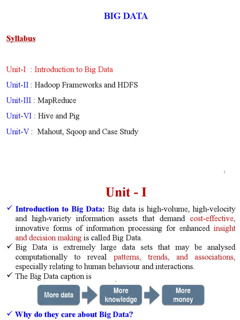 BD - Unit - I - Introduction To Big Data | PDF | Big Data | Data
