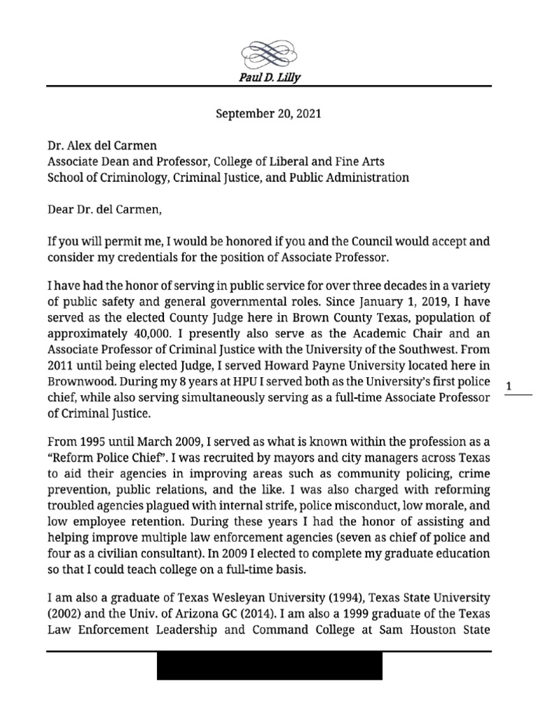 Lilly Application To Tarleton | PDF