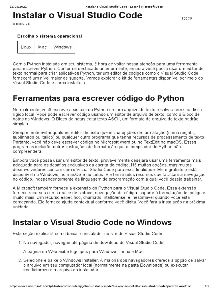 Instalar o Visual Studio Code - Learn - Microsoft Docs | Download ...