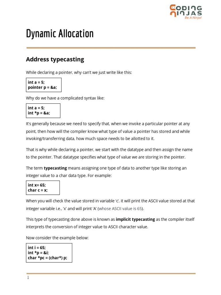 Dynamic Allocation: Address Typecasting | Download grátis PDF | Pointer ... Dynamic Allocation: Address Typecasting | Download grátis PDF | Pointer ...