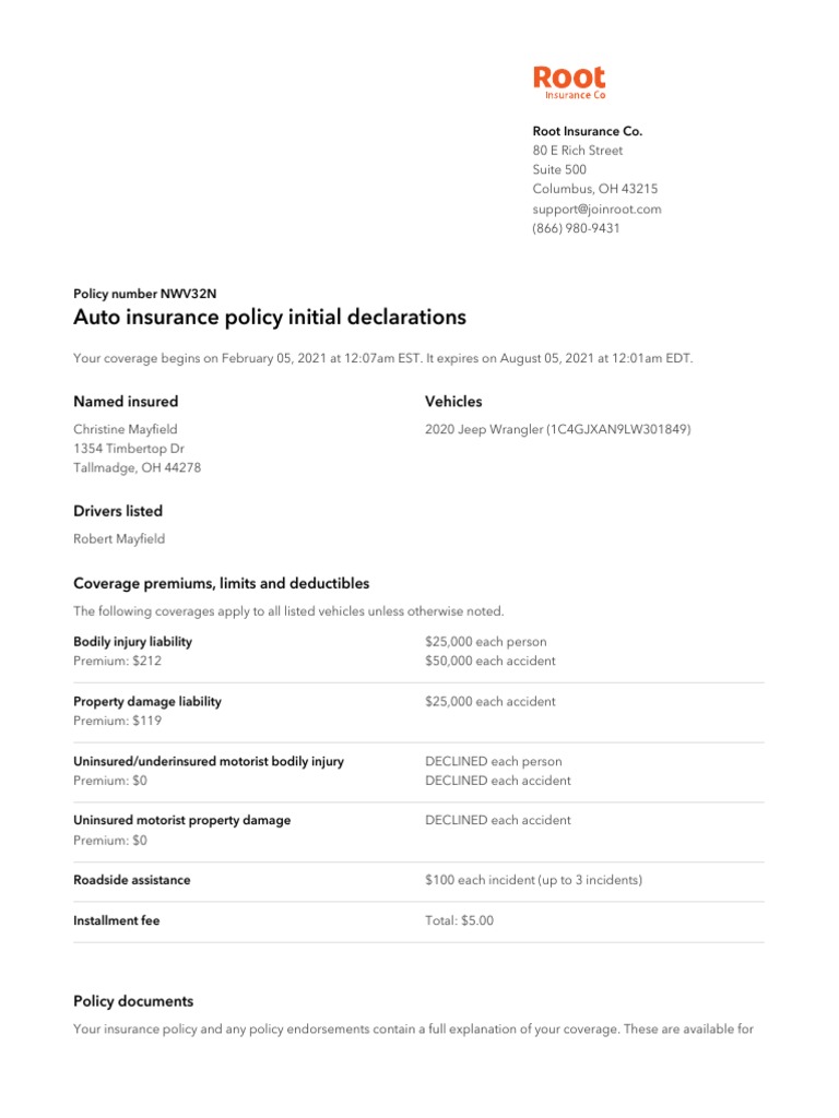 Root Policy 20210205 | Download Free PDF | Vehicle Insurance ...
