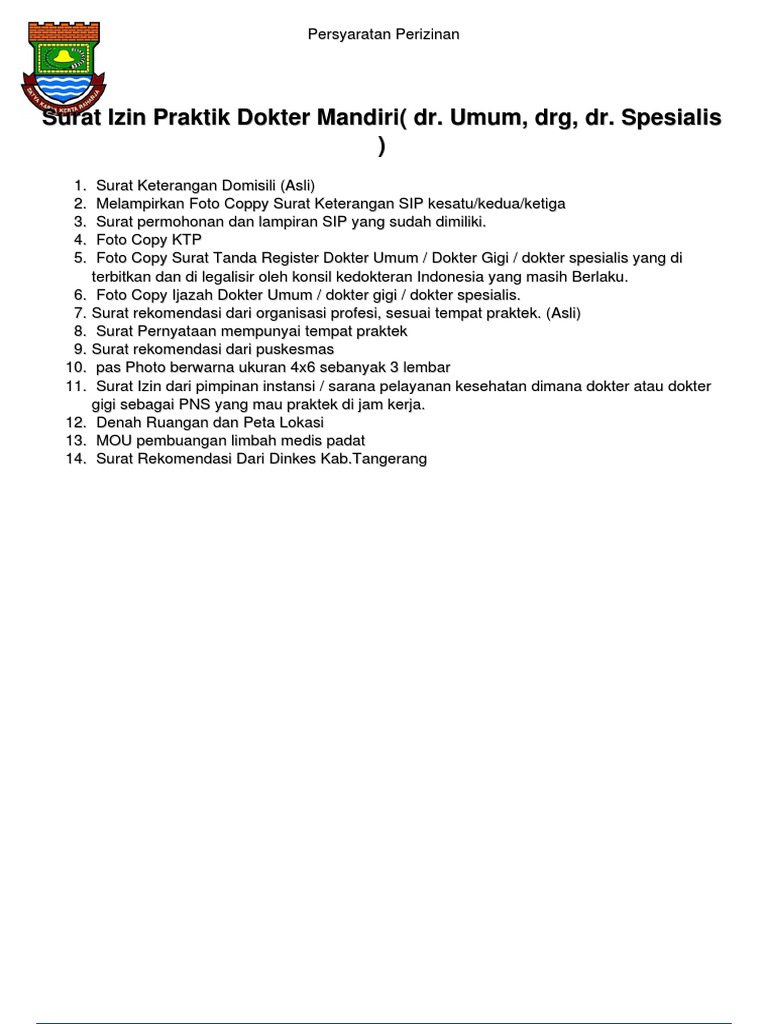 PersyaratanSurat Izin Praktik Dokter Mandiri Dr. Umum DRG Dr. Spesialis | PDF
