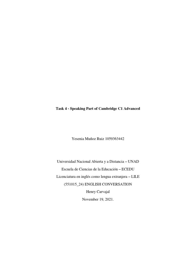 Task 4 - Speaking Part of Cambridge C1 Advanced (551015 - 24) Yesenia ...