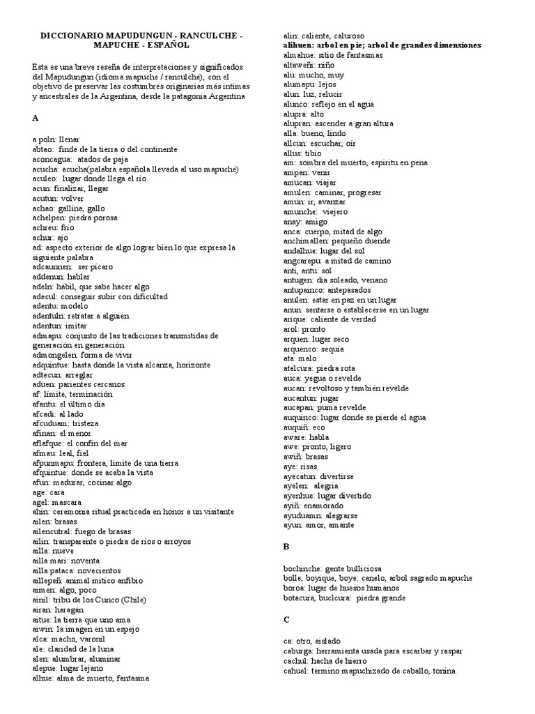 Diccionario Mapudungun | PDF
