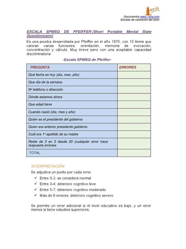 Escala SPMSQ de Pfeiffer | PDF