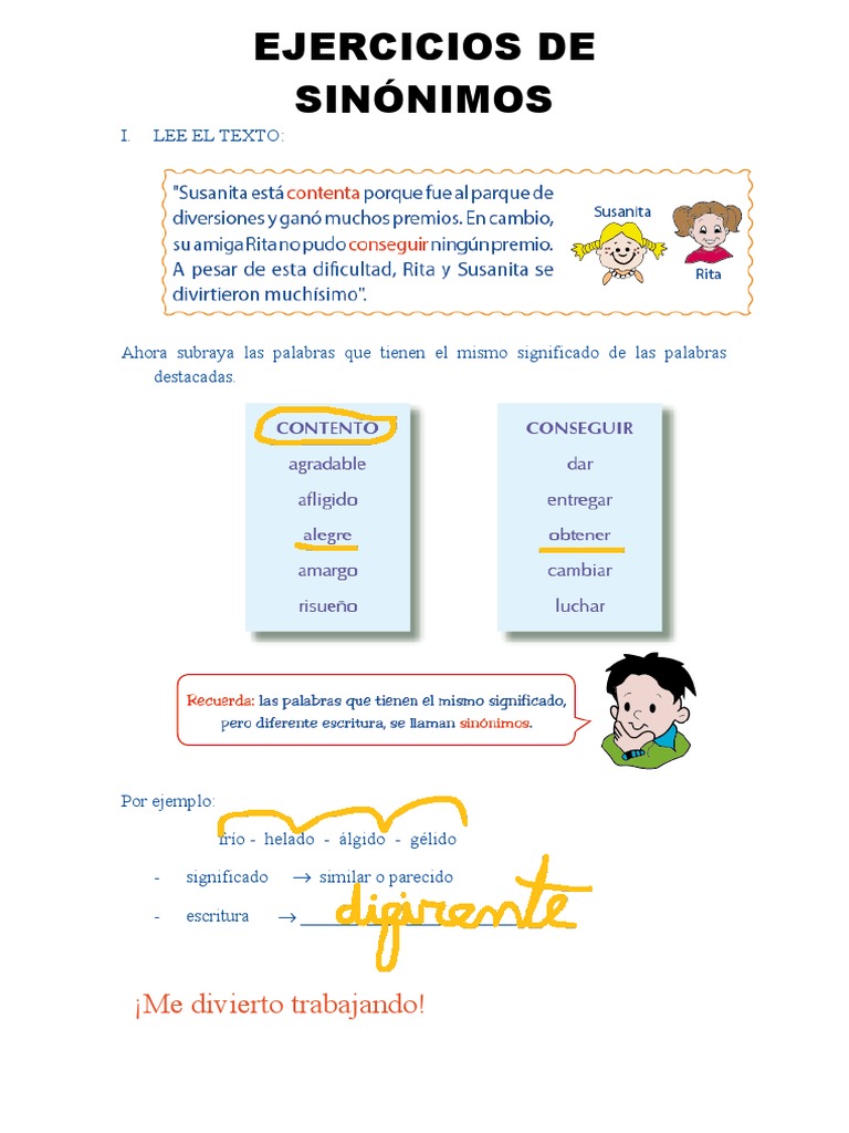 Ejercicios Prácticos de Sinónimos | PDF