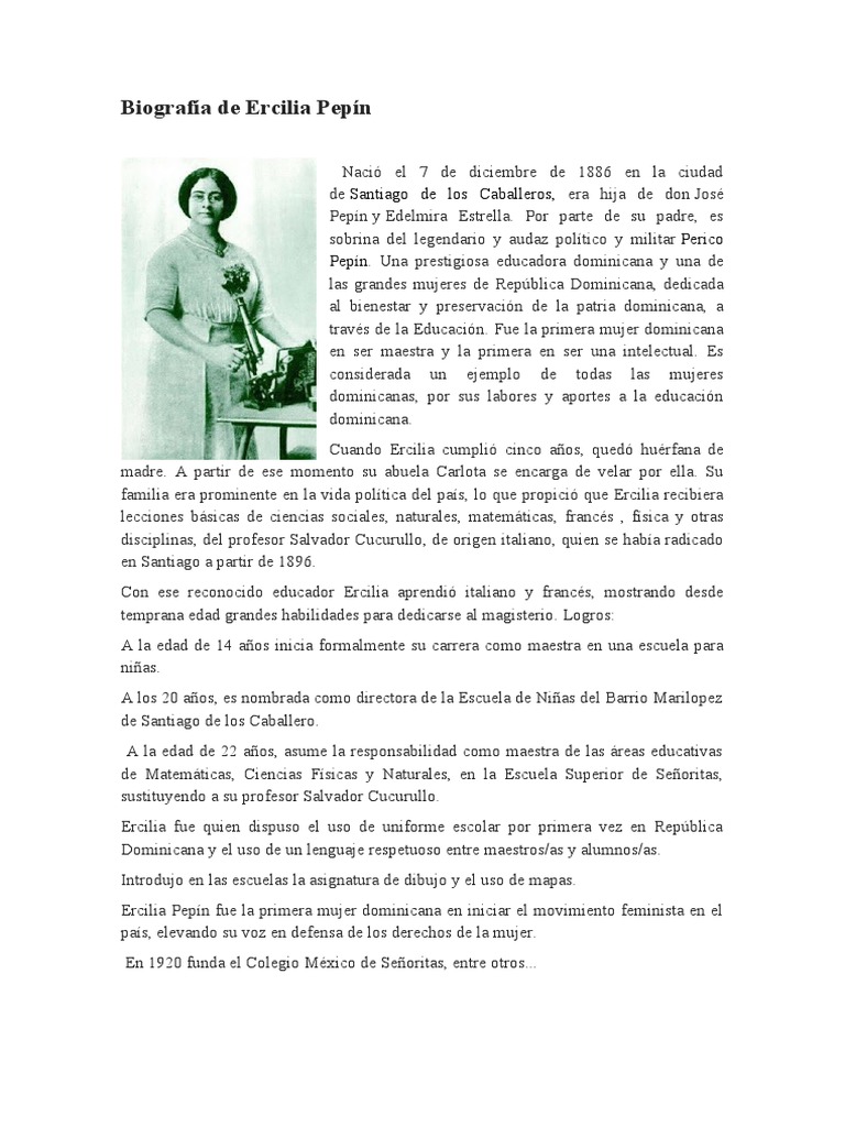 Ercilia Pepín: Pionera de la Educación Dominicana | PDF | Historia ...