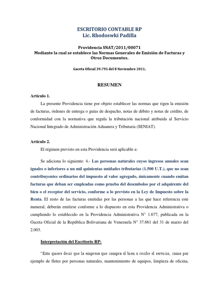 Resumen Prov. 0071 Forma Libre | PDF | Factura | Impuestos
