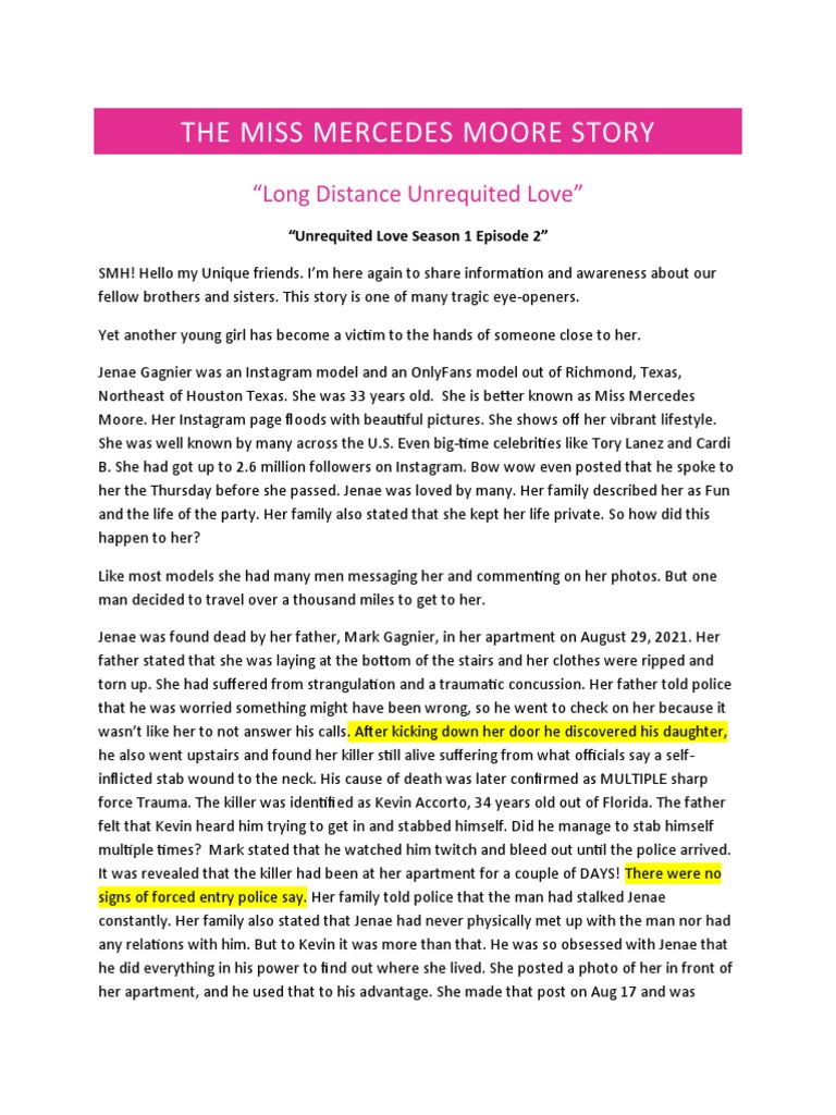 The Miss Mercedes Moore Story: "Long Distance Unrequited Love" | PDF | Prayer