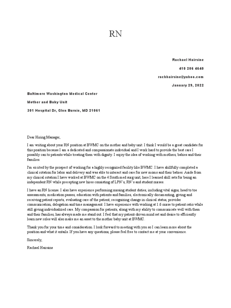 Cover Letter Mother Baby | PDF | Career & Growth | Self-Improvement