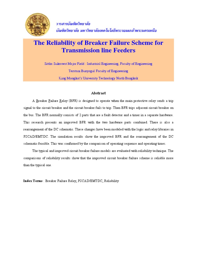 Reliability of Breaker Failure Scheme | PDF | Relay | Electrical Substation