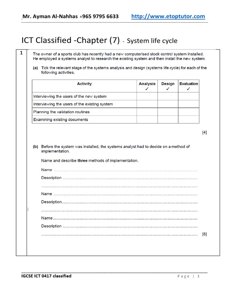 ICT Classified - Chapter (7) : System Life Cycle | PDF | National ...