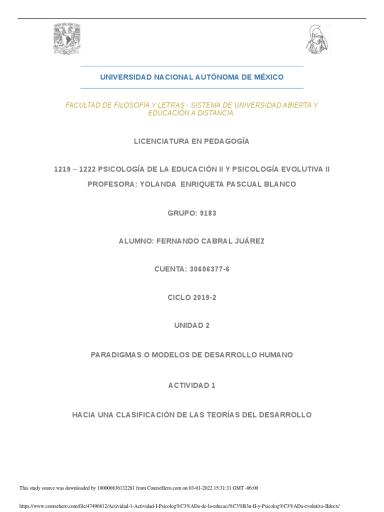 Actividad 1 Actividad I Psicolog A de La Educaci N II y Psicolog A Evolutiva II | PDF ...