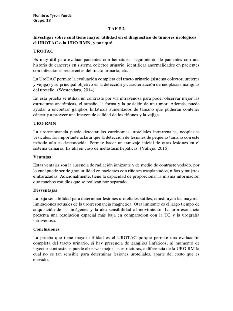 Utilidad en El Diagnóstico de Tumores Urológicos El UROTAC o La URO RMN ...