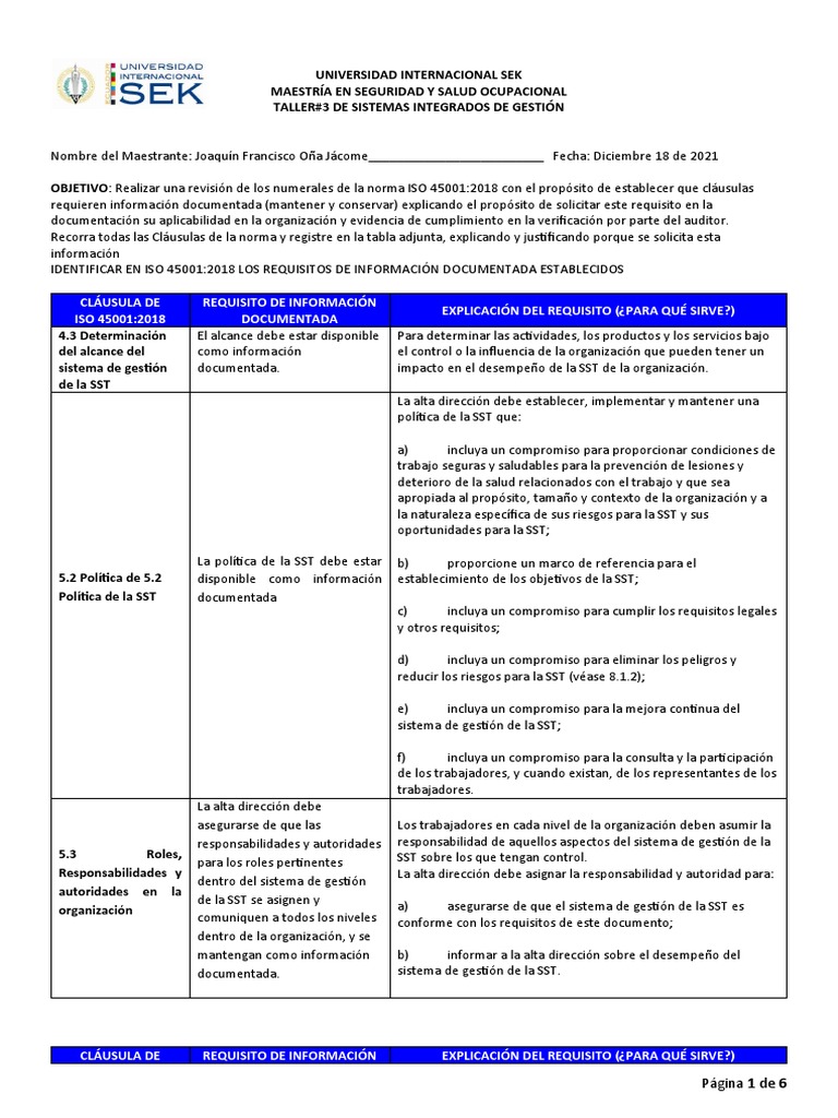 Taller#3 de Informacion Documentada Iso 45K | PDF | Auditoría ...