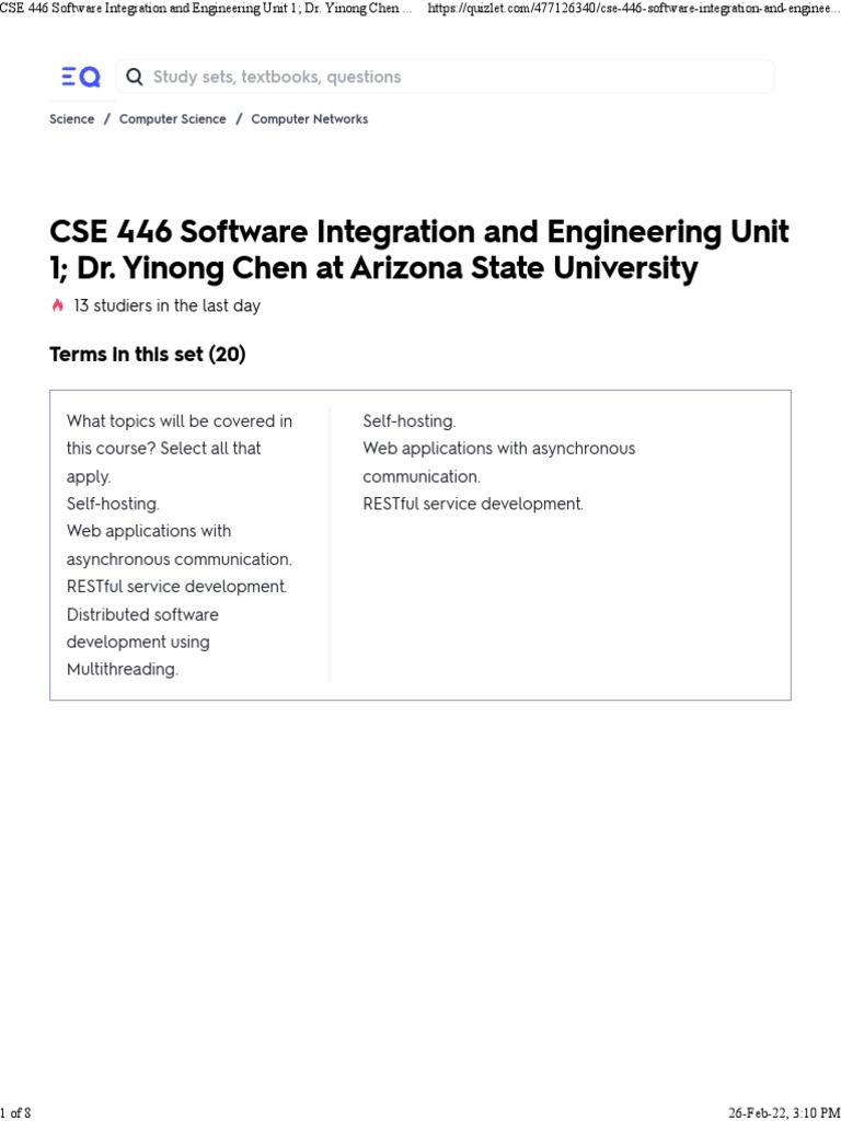 CSE 446 Software Integration and Engineering Unit 1 Dr. Yinong Chen at Arizona State University ...