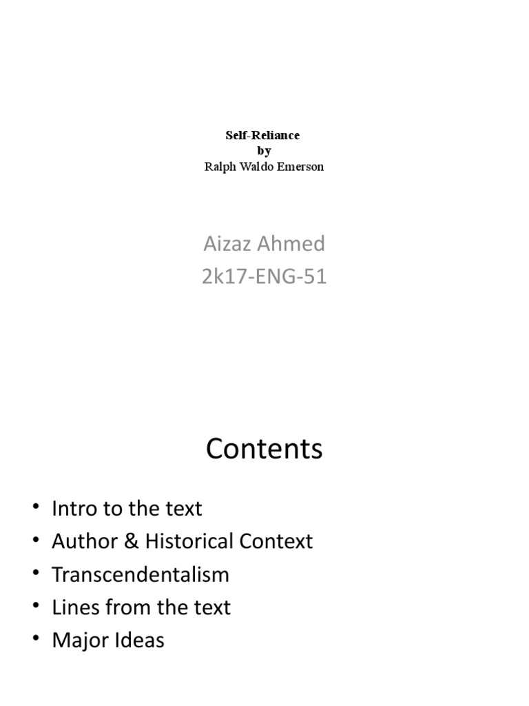 Self Reliance | PDF | Transcendentalism | Ralph Waldo Emerson