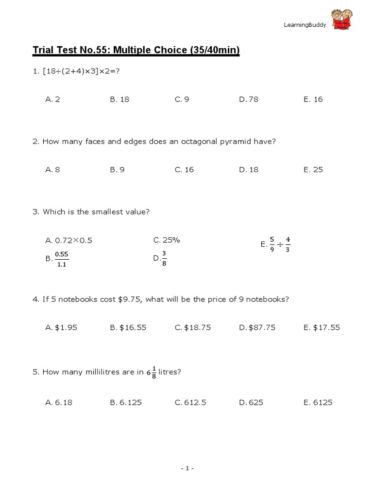Selective Trail Test Math No.55 | PDF | Area | Length