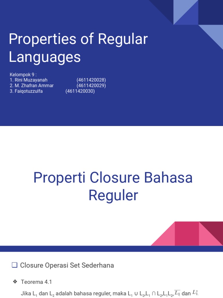 Properties of Regular Languages - Kelompok-9 | PDF