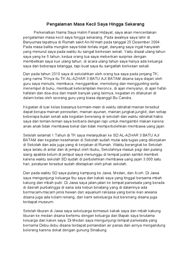 Tugas BK Kosep Diri (Pengalaman Masa Kecil Saya Hingga Sekarang) Halim Faisal Hidayat XI TPM 3 | PDF