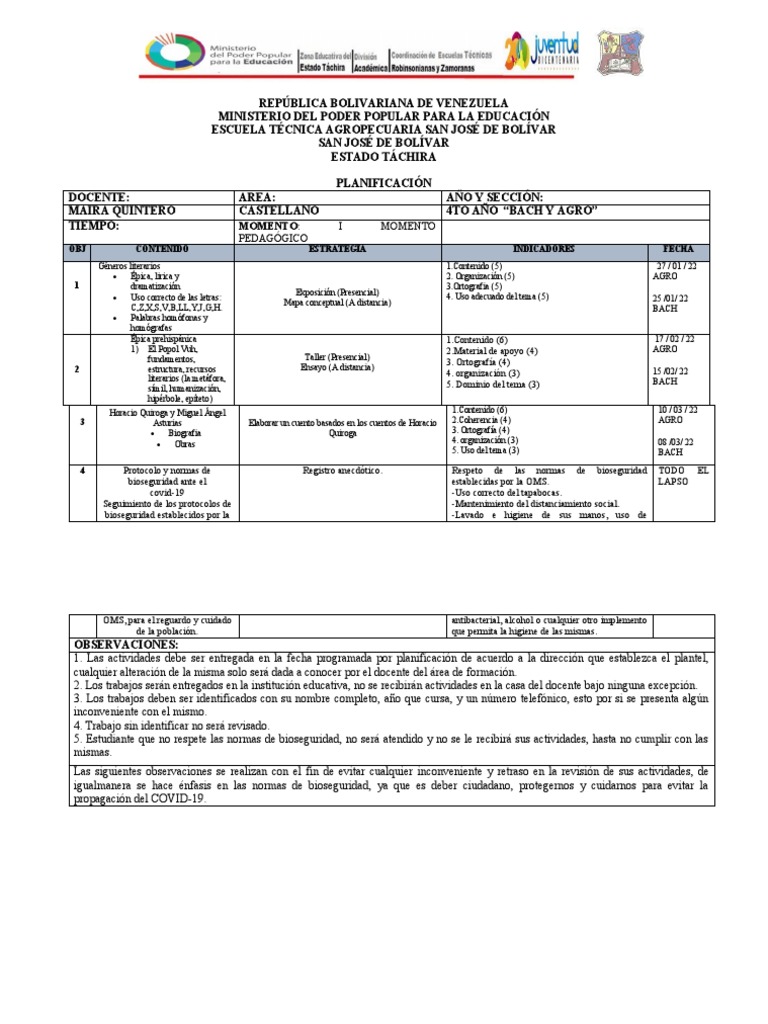 PLANIFICACIÓN 4to Año CASTELLANO MAIRA | PDF