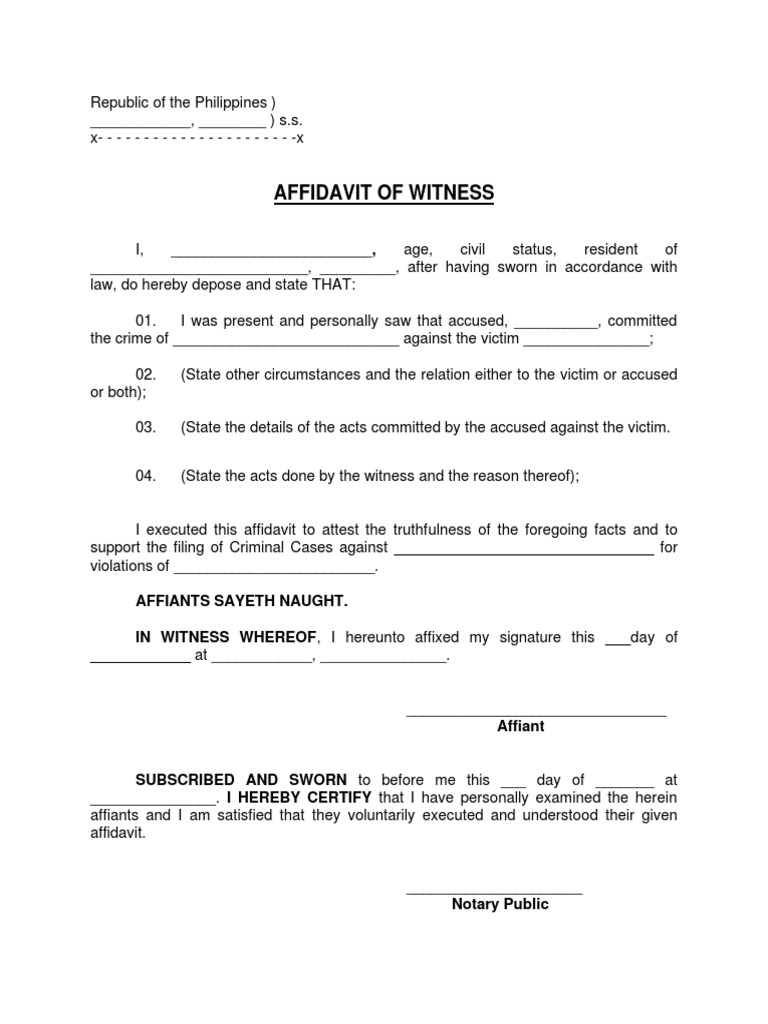 Sample of Affidavit of Witness and Arresting Officers | PDF | Affidavit ...