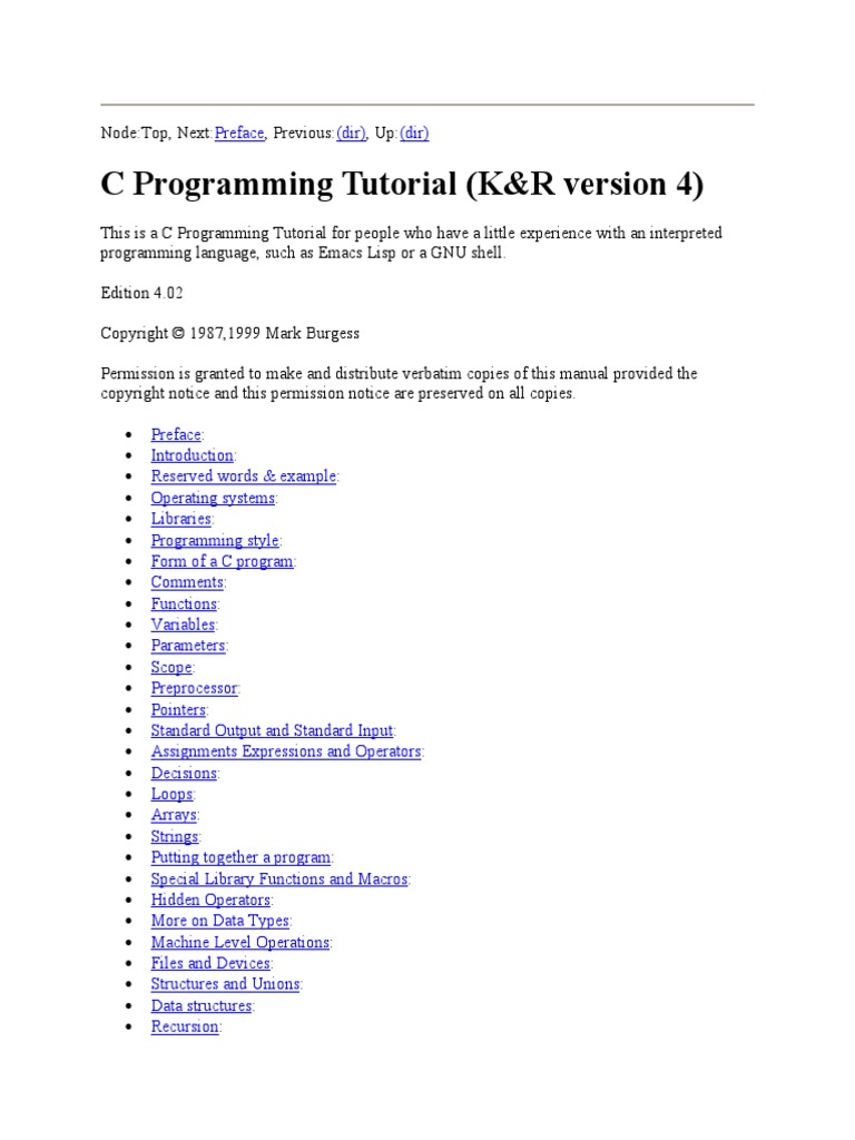 C Programming Pdf C Programming Language Operating System