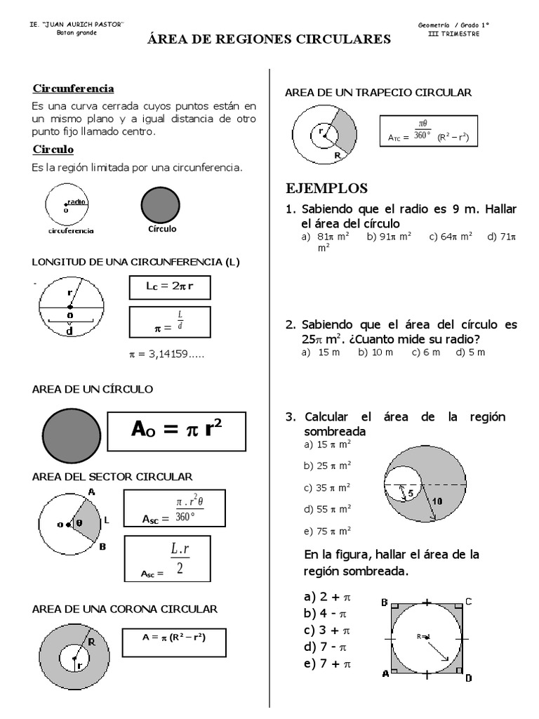Área de Regiones Circulares: Ejemplos | PDF