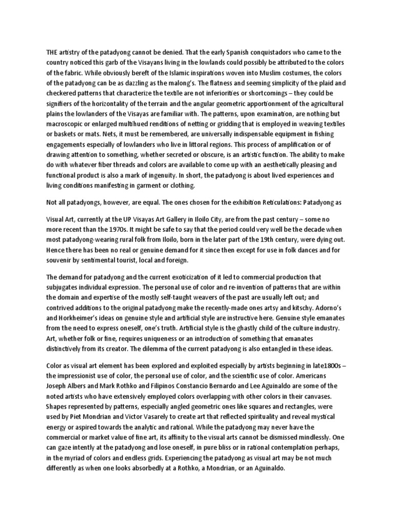 Patadyong: Weaving Visayan Artistry | PDF | Clothing | Textiles