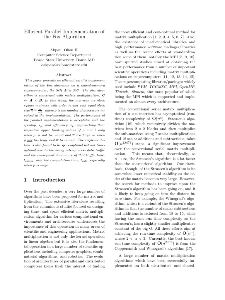 Efficient Parallel Implementation of The Fox Algorithm | Download Free PDF | Message Passing ...