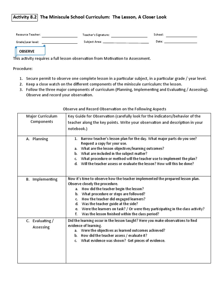 Activity 8.2 The Miniscule School Curriculum: The Lesson, A Closer Look ...