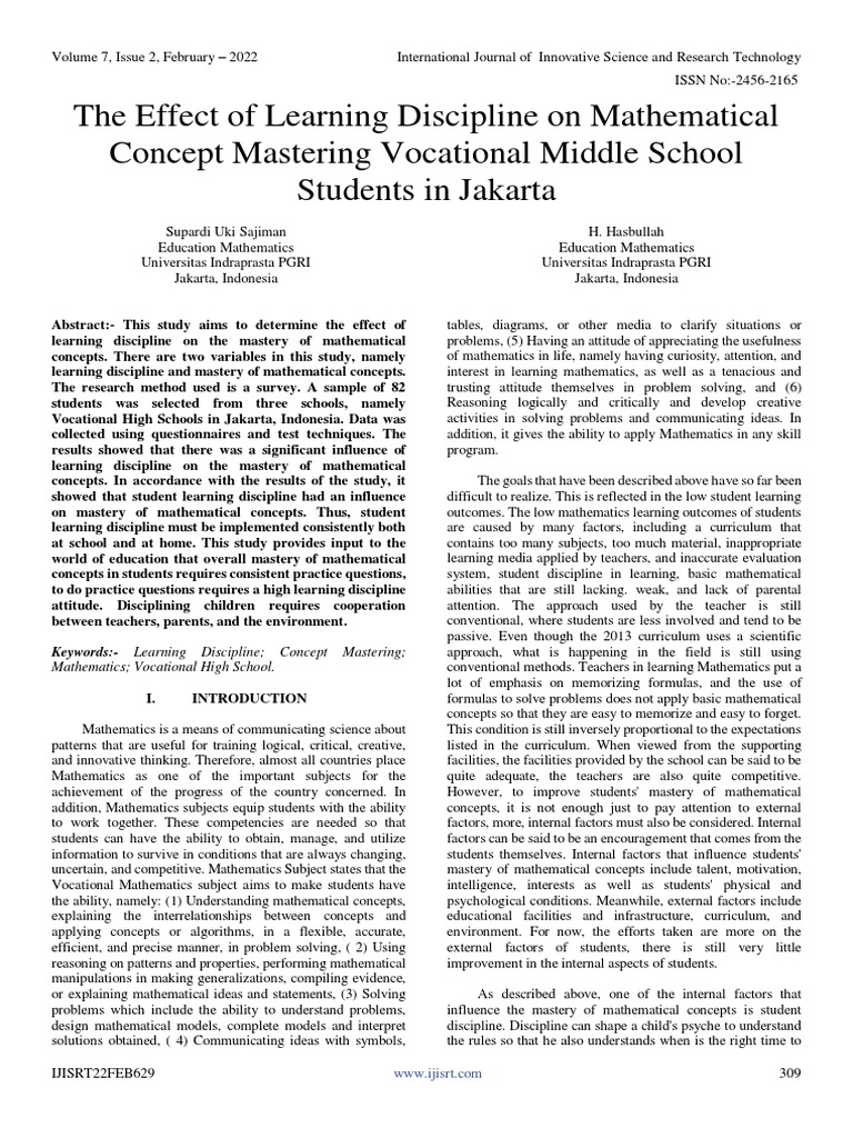 The Effect of Learning Discipline On Mathematical Concept Mastering ...