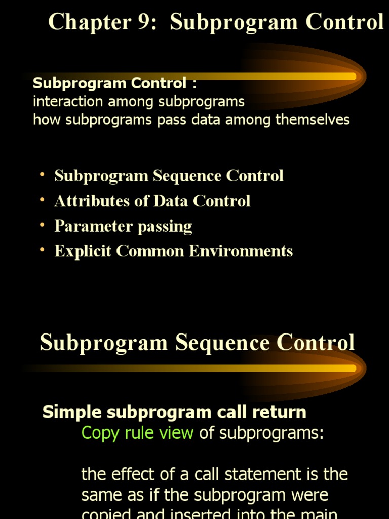 Subprogram Sequence Control Attributes Of Data Control Parameter Passing Explicit Common