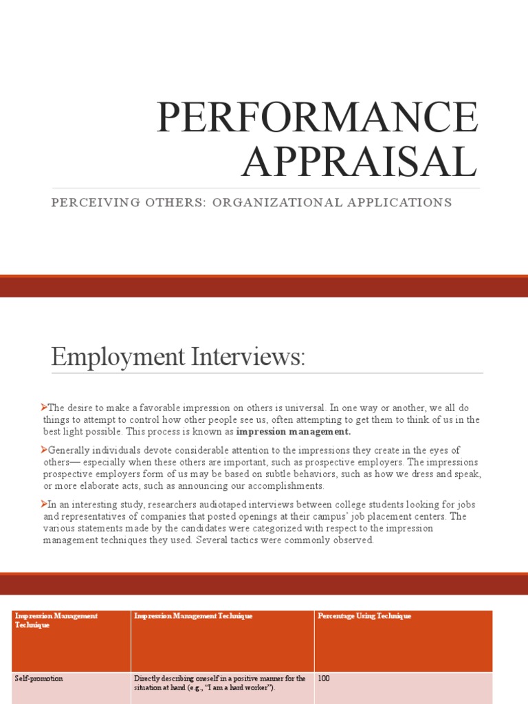 Performance Appraisal: Perceiving Others: Organizational Applications ...