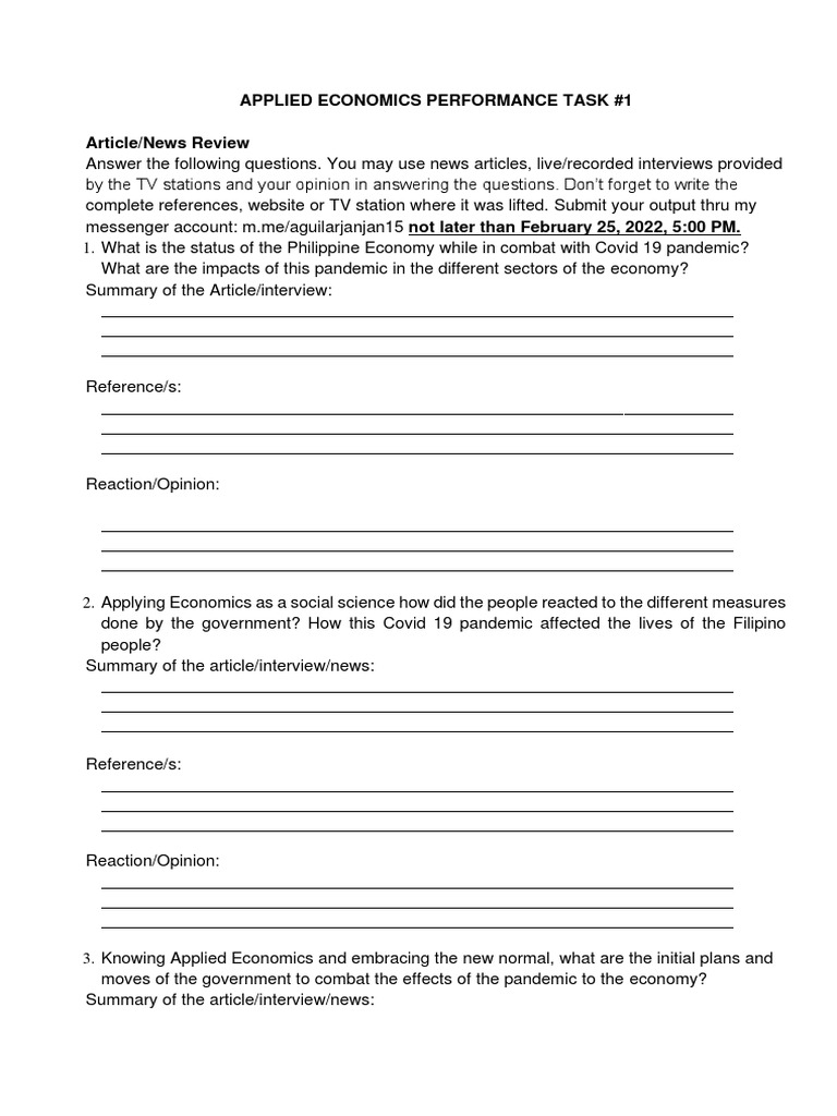 Applied Economics Performance Task | PDF