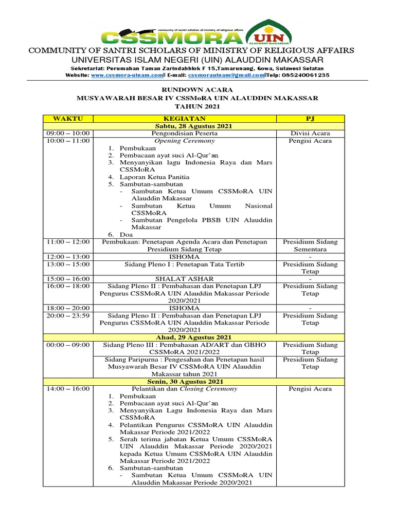 Rundown Acara Mubes | PDF