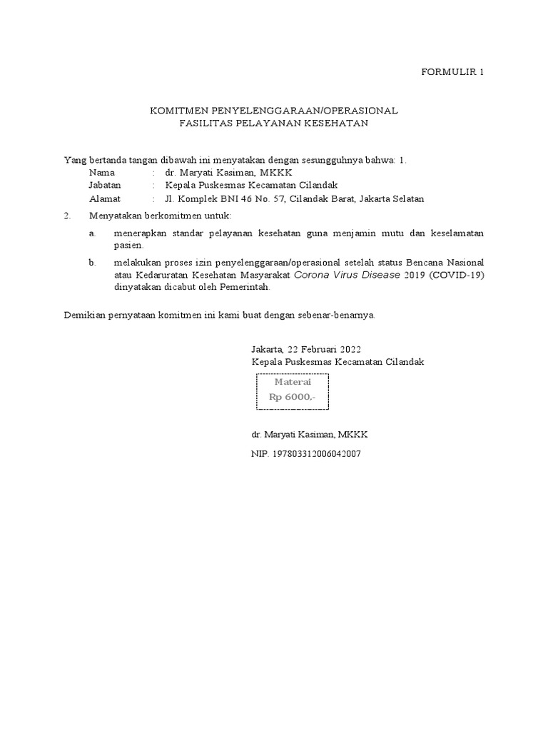 FORMULIR Komitmen | PDF