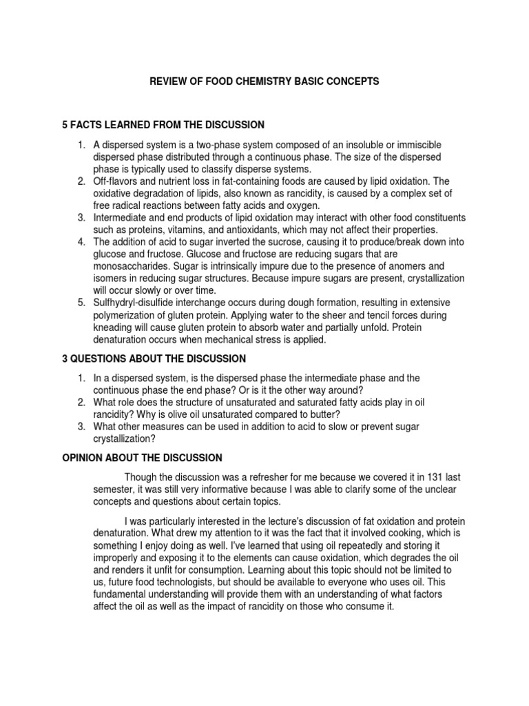 Review Of Food Chemistry Basic Concepts PDF