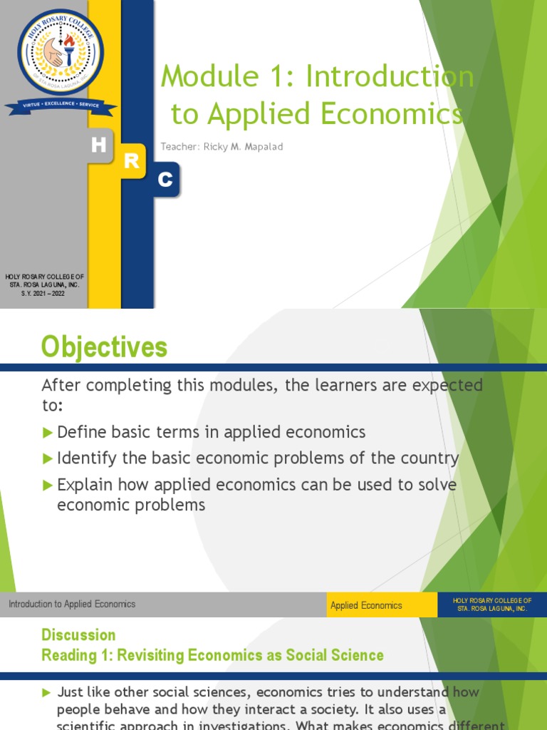 Module 1 Introduction To Applied Economics | PDF | Economics | Economic ...