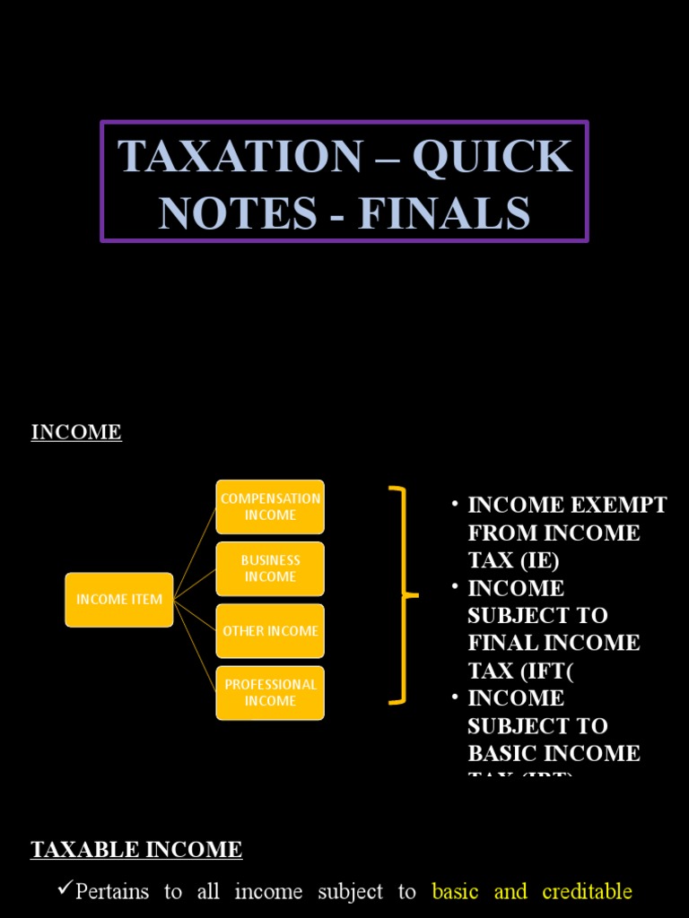 Taxation - Quick Notes - Finals | PDF | Gross Income | Employment