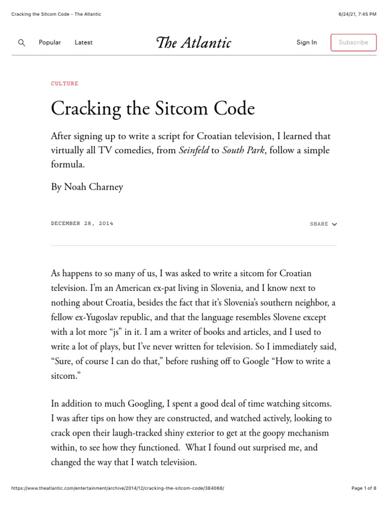 Cracking The Sitcom Code - The Atlantic | PDF | Seinfeld