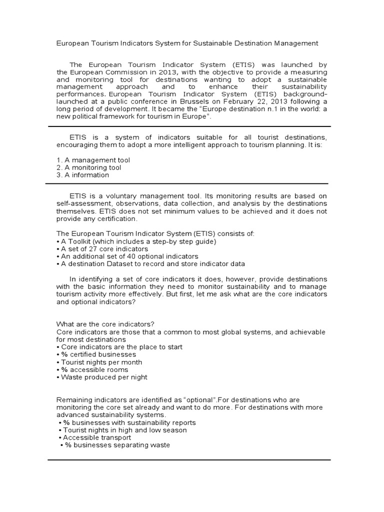 European Tourism Indicators System For Sustainable | PDF | Tourism ...