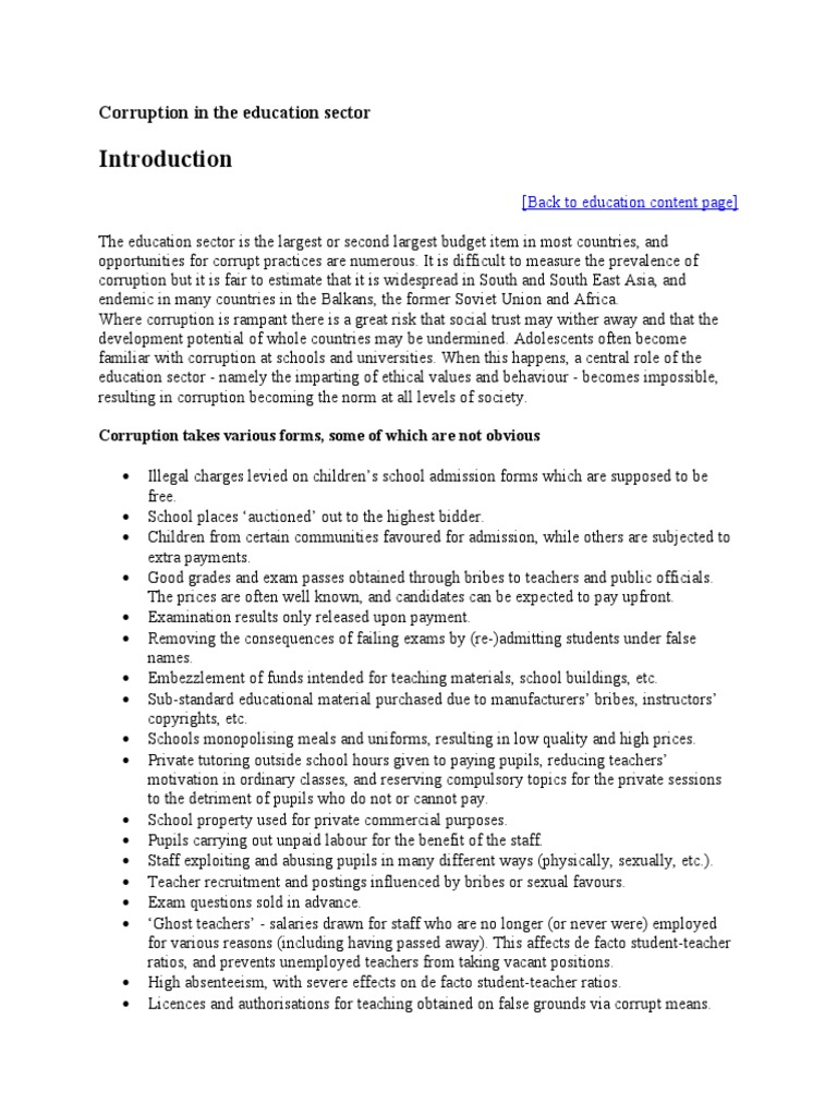 Corruption in The Education Sector | PDF | Corruption | Teachers