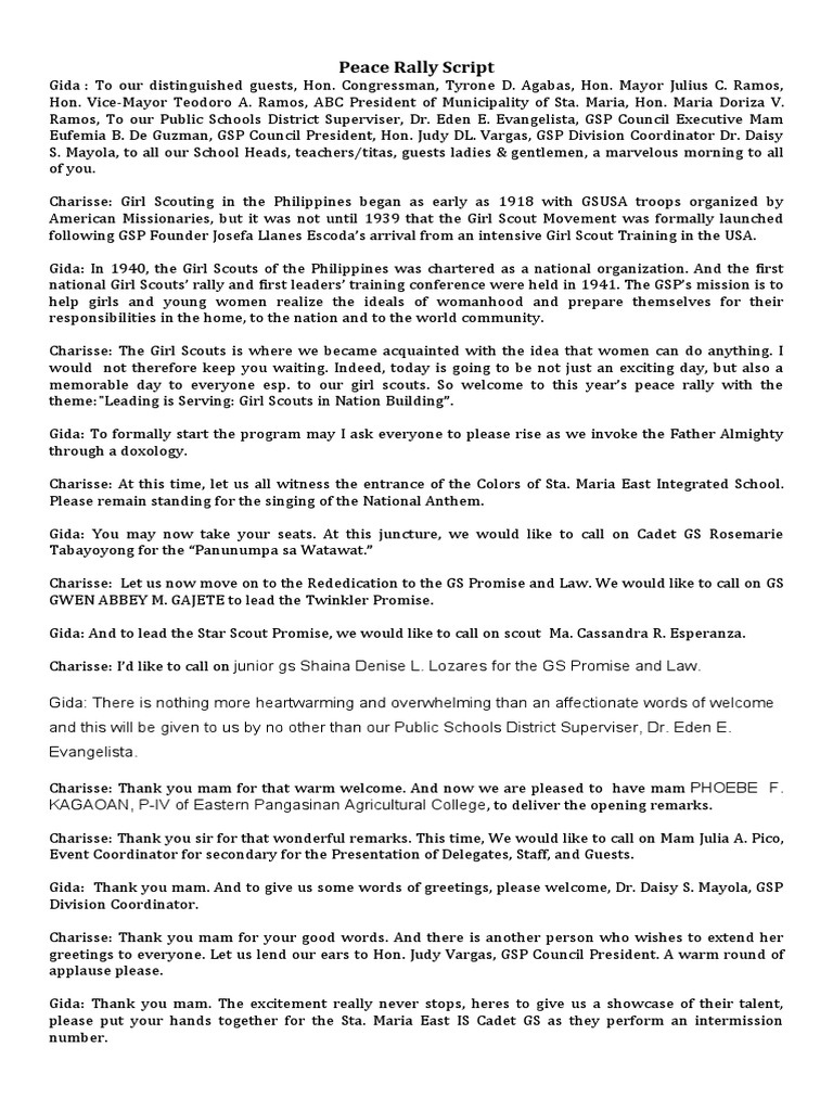 Peace Rally Script | PDF | Scouting And Guiding | Outdoor Recreation