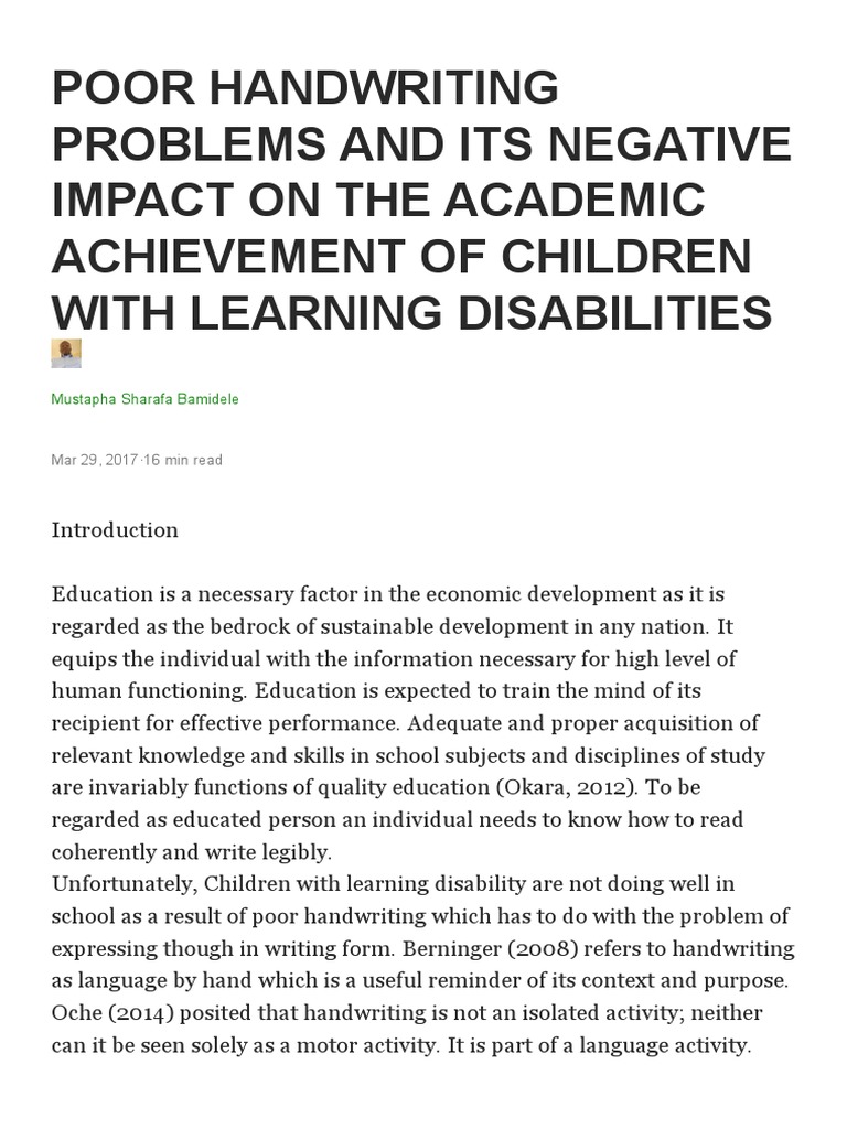 Poor Handwriting Problems and Its Negative Impact On The Academic ...