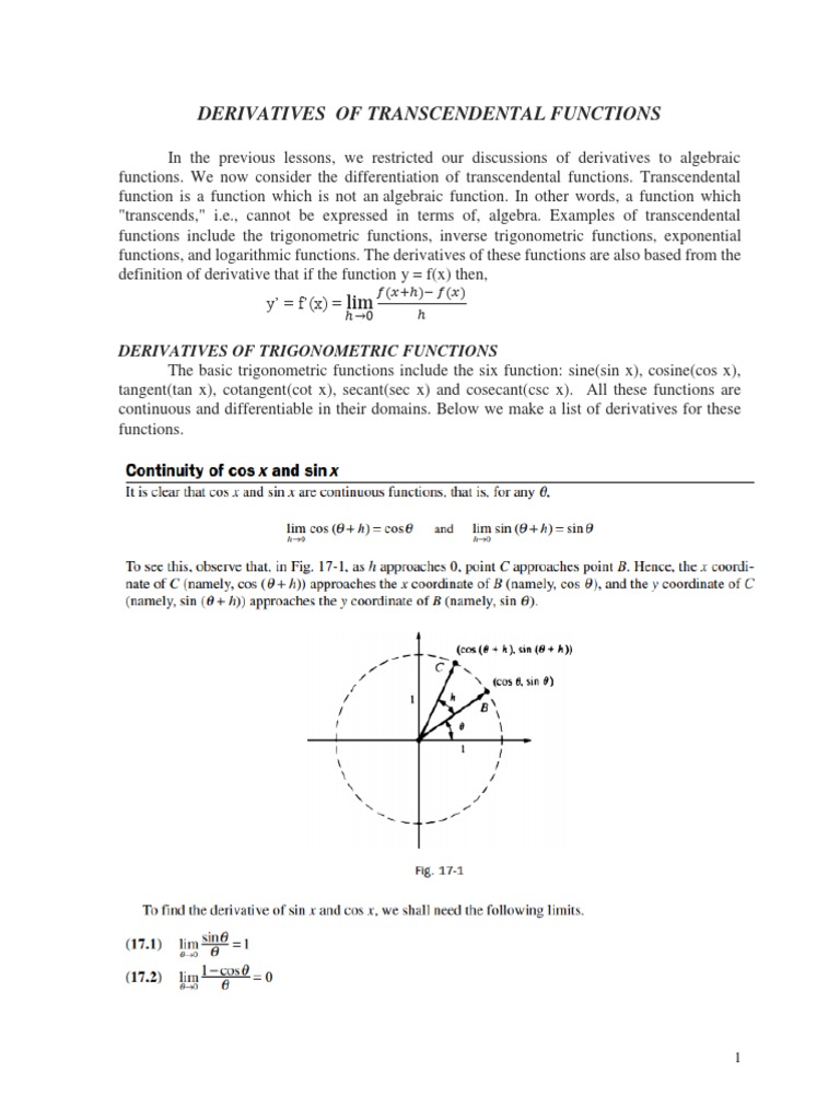 Derivatives of Transcendental Functions | PDF | Trigonometric Functions ...
